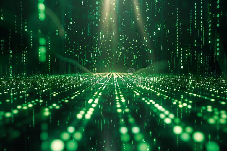 Digital Image of Digital Matrix Background with Green Binary Code and ...