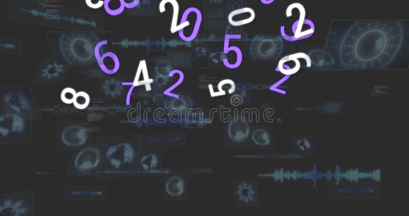 Digital Image of Multiple Changing Numbers Against Round Scanners and Data Processing Stock ...
