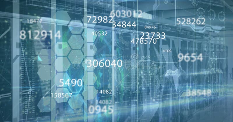 Digital Image of Multiple Changing Numbers and Network of Connections Moving Against Empty Serve ...