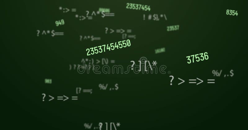 Digital Image of Multiple Changing Numbers and Symbols Against Green ...