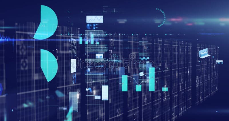 Digital Image of Multiple Screens with Data Processing Against Spot of ...