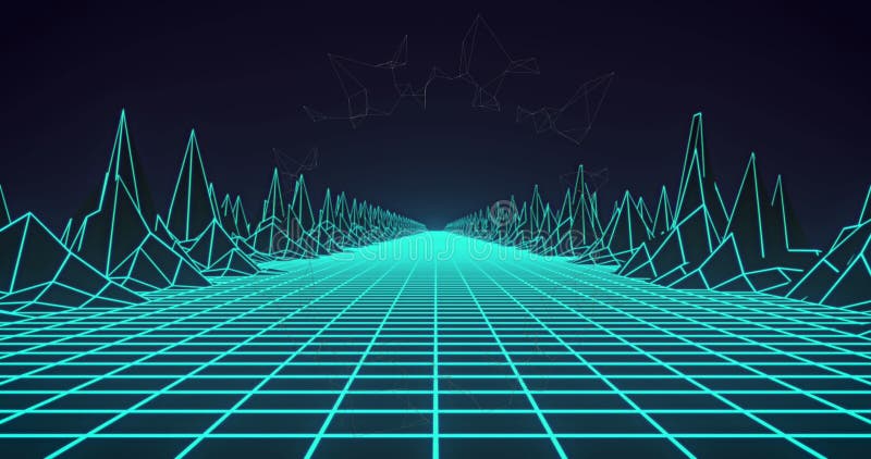 Digital Image of Neon Green Grid Network and 3d Structures Against Blue ...