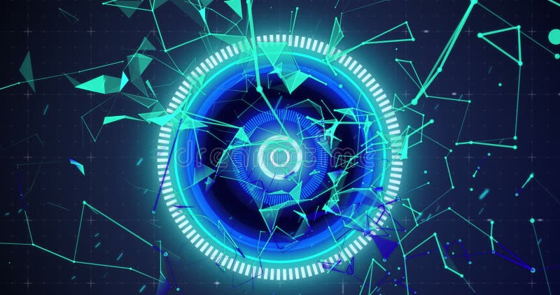 Digital Image of Network of Connections Against Glowing Neon Round ...