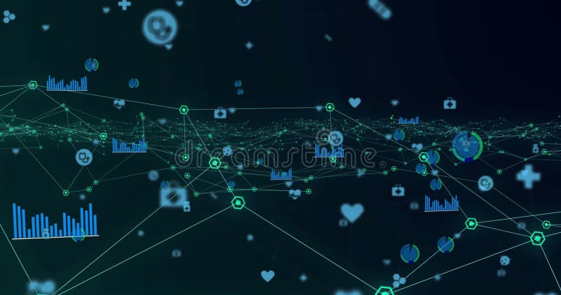 Digital Image of Network of Green Glowing Digital Icons Moving Against ...