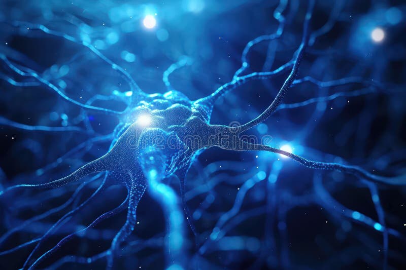 Digital Image of a Neuron Network with Glowing Synapses, Brain Activity ... Digital Image of a Neuron Network with Glowing Synapses, Brain Activity ...
