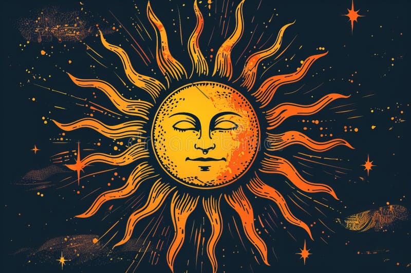 Digital Image of Orange Flat Icon Sun with Yellow Outline Illustration ...