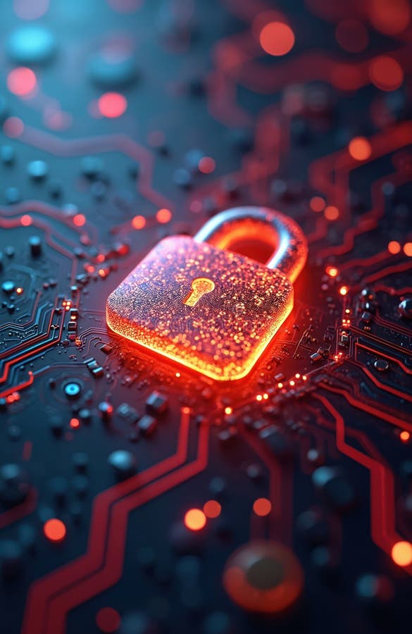 Digital Image with Padlock Emblem on Circuit Board. Concept of Cyber ...