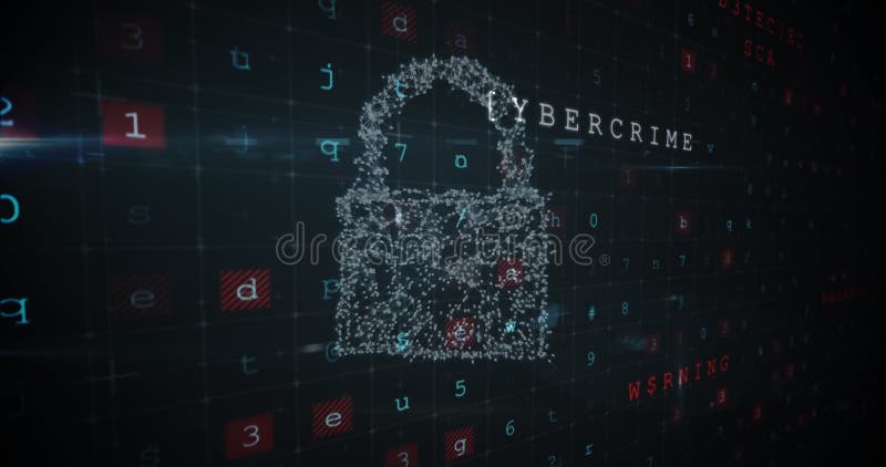 Digital Image of a Padlock Made of Light and a Grid Filled with Codes ...