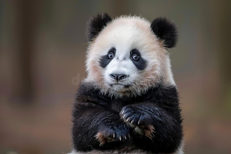 Digital Image of Panda Sitting with His Paws Crossed and Looking at the ...