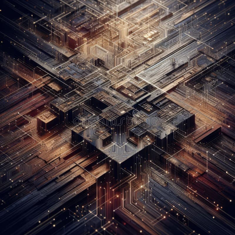 Digital Image of a PCB Landscape with Glowing Lights Stock Photo ...