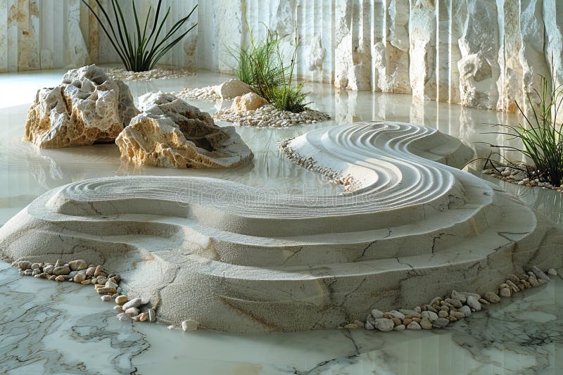 Digital Image of Picture with a Sand Design with Rocks and River ...