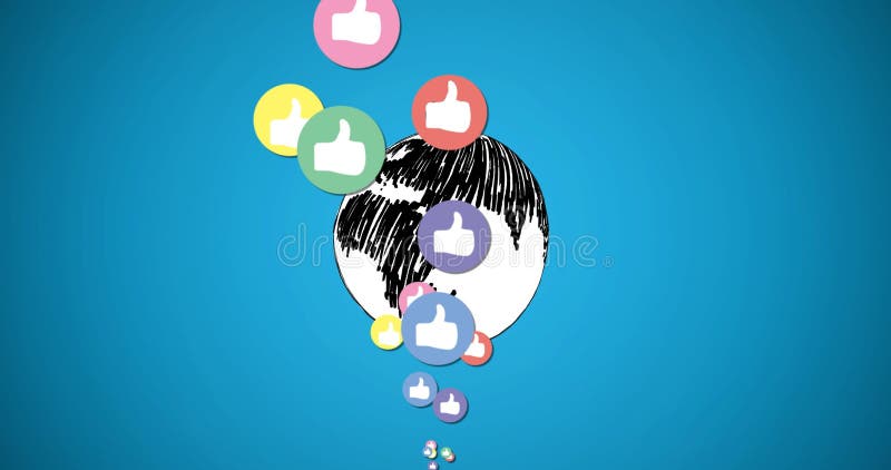 Digital Image of Planet Earth Being Drawn while Like Icons Move Up in ...