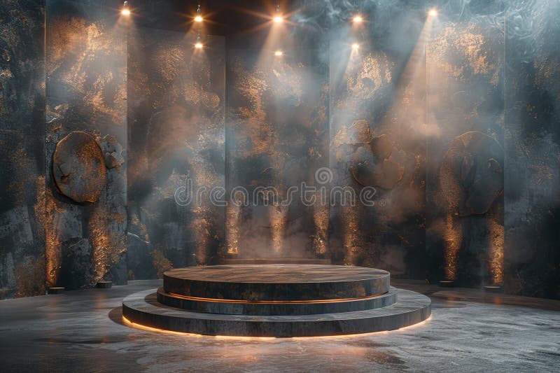 Digital Image of Podium with Shining Lights and Dark Background, High ...