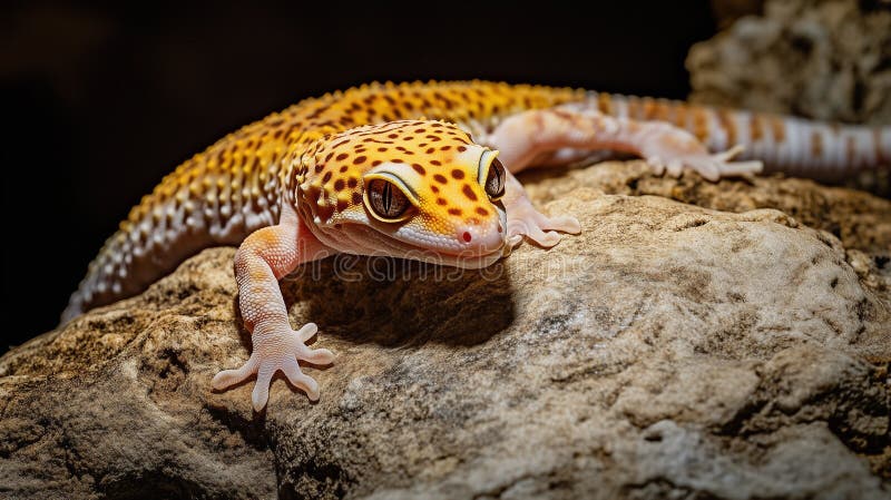 Vivid Leopard Gecko on Desert Rock with Intense Lighting Stock ...