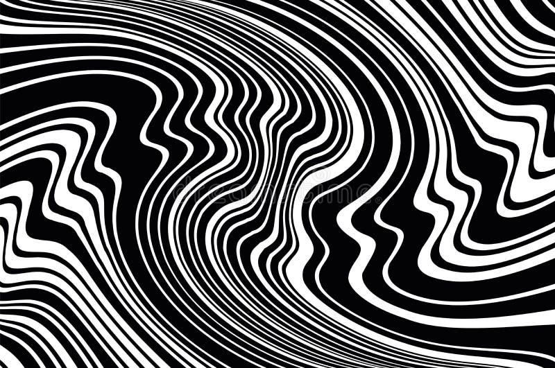 Digital Image with a Psychedelic Stripes. Wave Design Black and White ...