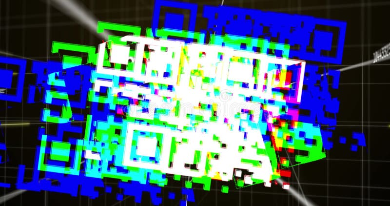 Digital Image of Qr Code Scanner and Changing Numbers Over Grid Network Against Brown Background ...