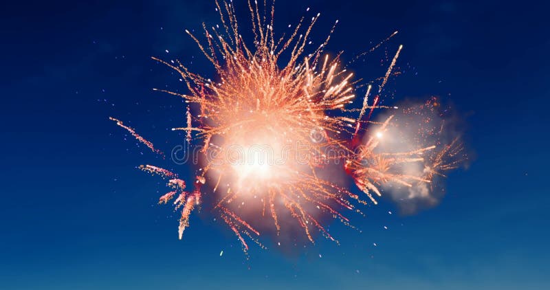 Digital Image of Red Fireworks Exploding in the Blue Sky Stock ...