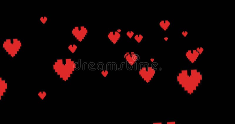 Digital Image of Red Heart Pixel Icons Moving Upwards in the Black ...