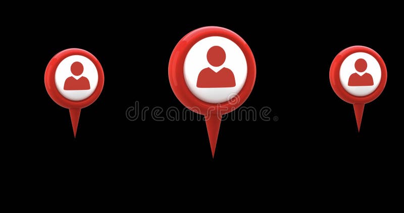 Digital Image of Red Map Pins with Profile Icon in the Middle Hovering ...
