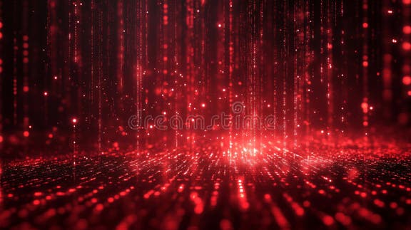 Digital Image of Red Matrix Rain on a Black Background, Symbolizing the ...