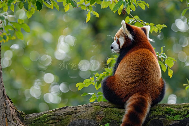 Digital Image of Red Panda Sits on the Tree Branch, Looking at Its Back ...