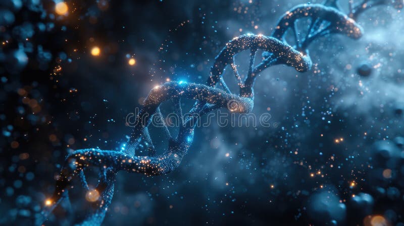 Digital Image of Blue and Gold Double Strand DNA. Generative AI. Stock ...
