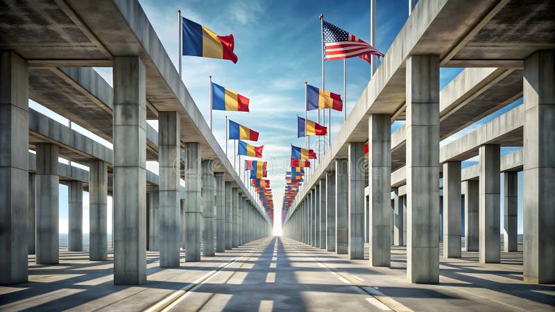 Flags of Nations on a Concrete Bridge Stock Illustration - Illustration ...