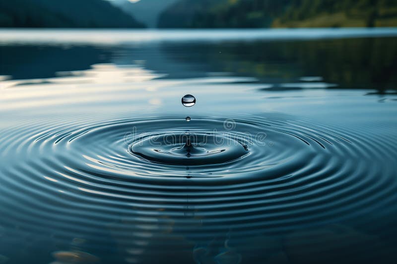 Digital Image of Single Water Droplet Falling into the Calm Blue Lake ...