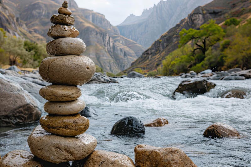 Digital Image of Stack of Rocks in Front of a River, High Quality, High ...