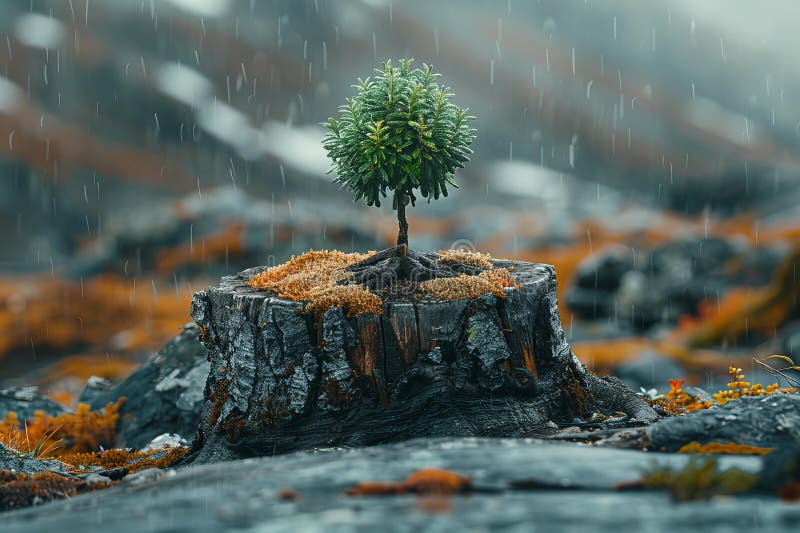 Digital Image of Tree Growing Out of a Tree Stump is Highlighted with ...