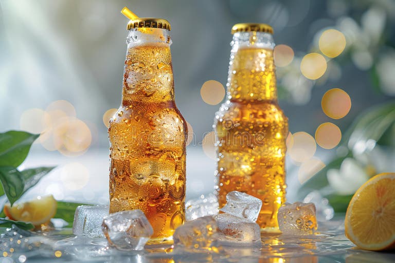 Digital Image of Two Bottled Drinks with a Beer Straw As Ice Cubes ...
