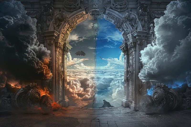 Digital Image of Two Doors, One Door is Cloudy and Dark with Black ...