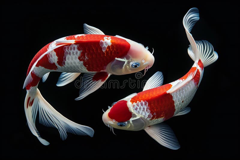 Digital Image of Two Red and White Koi Fish Swirling in the Same ...