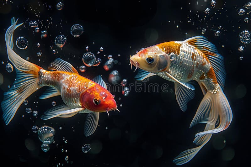 Digital Image of Two Red and White Koi Fish Swirling in the Same ...
