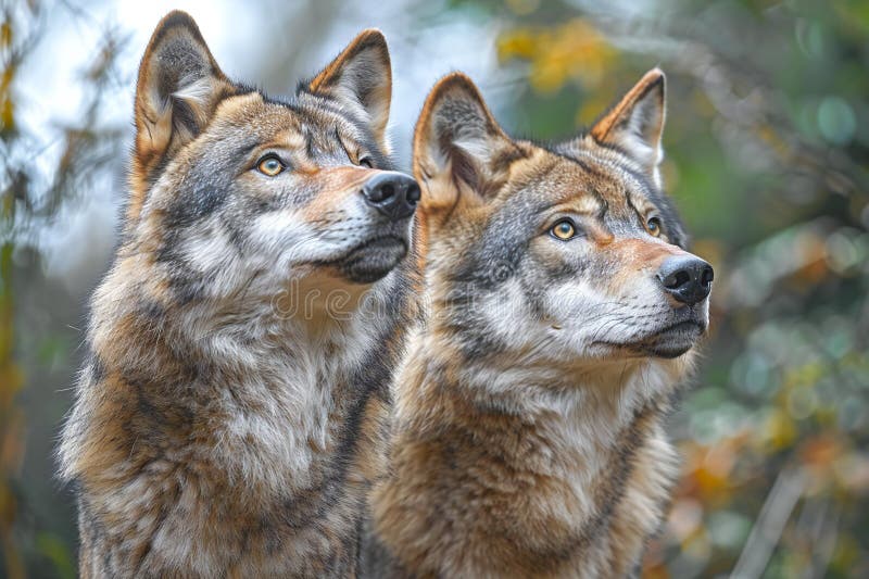 Digital Image of Two Wolves Looking Up To Each Other, High Quality ...