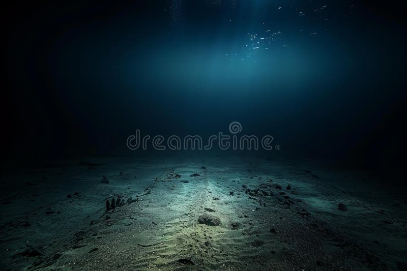 Digital Image of Underwater View of the Ocean Floor, with Darkness and ...