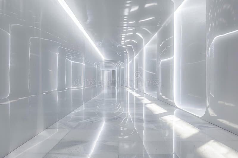 Digital Image of White Space with Shiny Walls and White Light, High ...