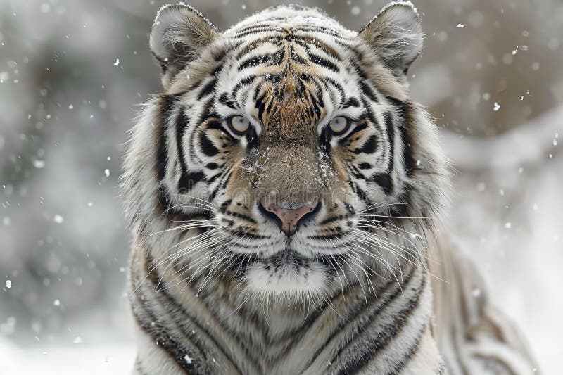 Digital Image of White Tiger with Black Stripes, Looking Directly at ...