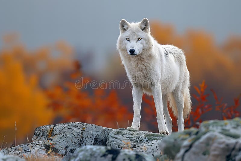 Digital Image of White Wolf Standing on Top of Rocks, High Quality ...