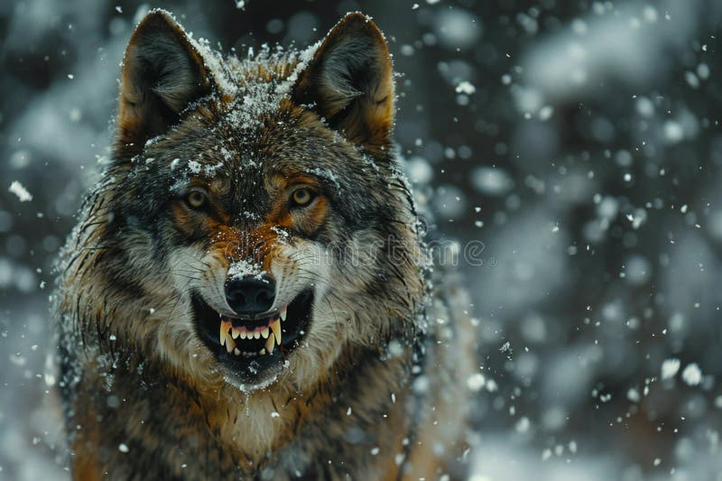 Digital Image of the Wolf with Teeth Yowling in the Snow, High Quality ...