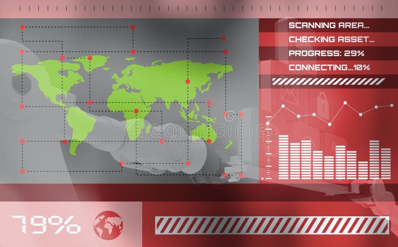 Digital Image of World Map with Text on Screen Stock Illustration ...