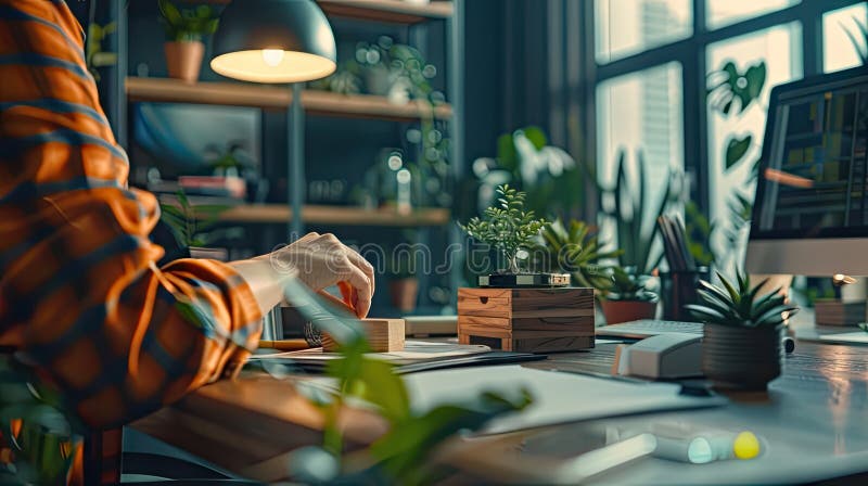 The Digital Imagination: a Person Engaged at the Computer Desk Stock ...