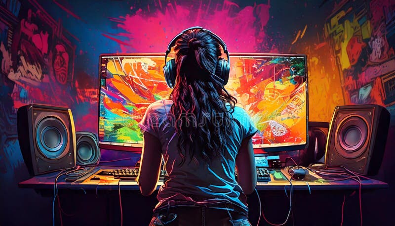 Digital Immersion - a Gamer S Creative Universe Stock Illustration ...