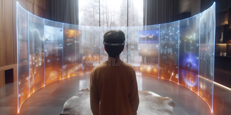 Digital Immersion: Man Explores Virtual Worlds through VR Stock ...
