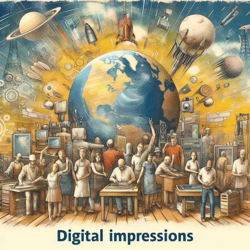 Digital Impressions a Printmaking Artwork Featuring a Group of P Stock ...