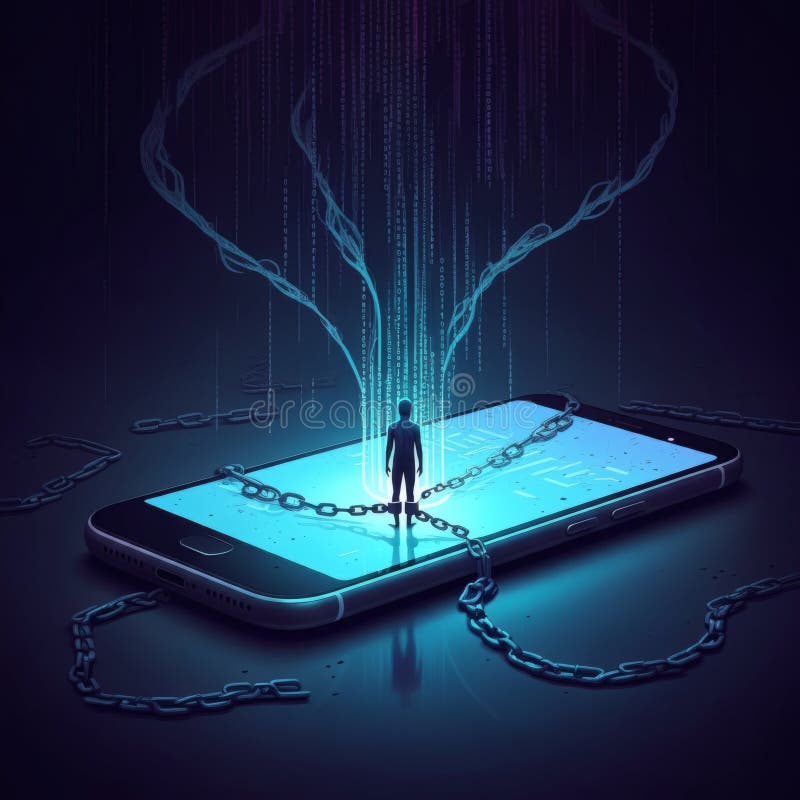 Digital Imprisonment Technology Addiction Man Trapped in Glowing ...