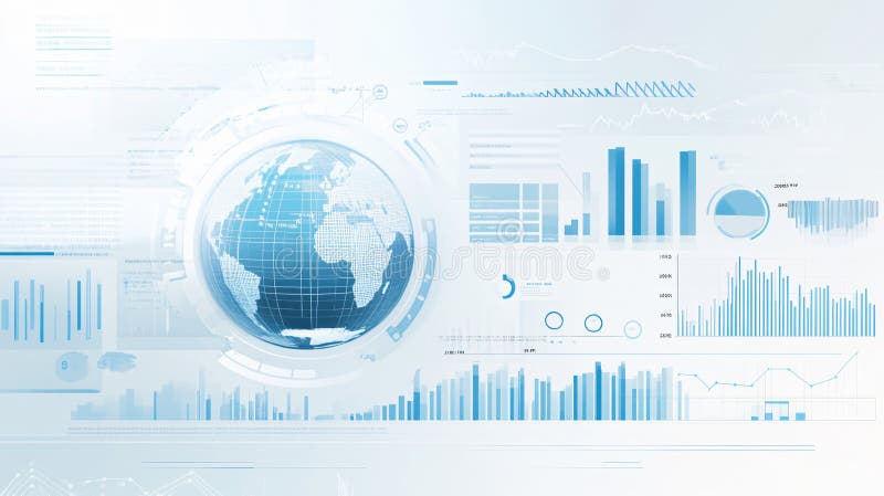 A Digital Infographic with a Globe, Graphs, and Statistical Data ...