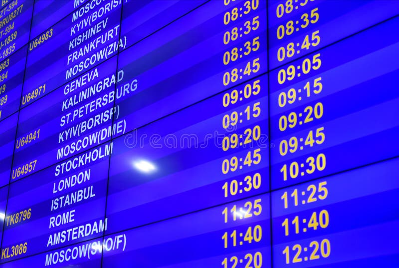 Digital Information Board with the Schedule of Flights at the Airport ...