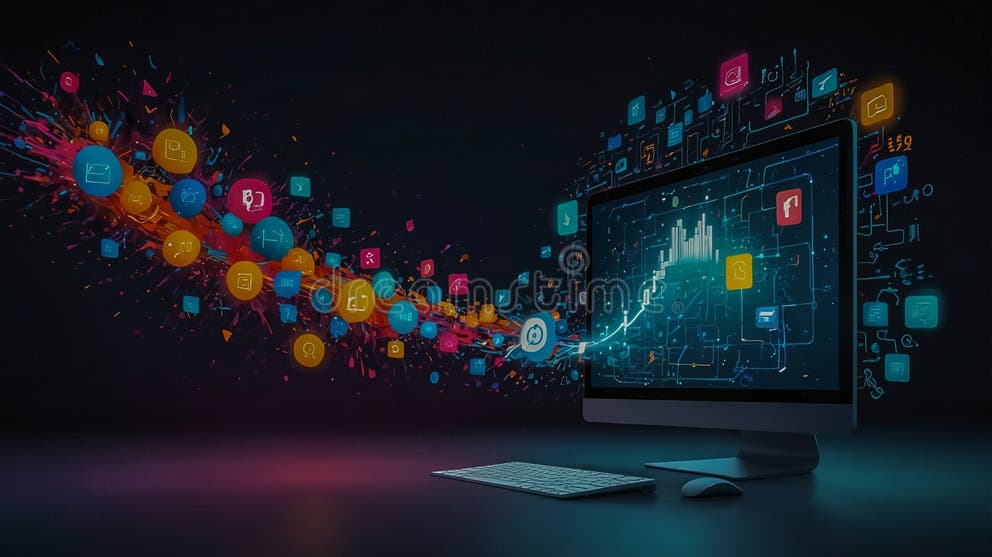 Digital Information Flow on Computer Screen Stock Illustration ...