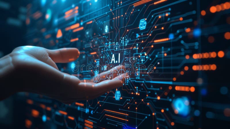 Digital Information Infographics with Hand Stock Illustration ...